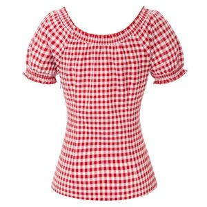 Tops | Gingham Red Pinup Off Shoulder Top | Poshmark
